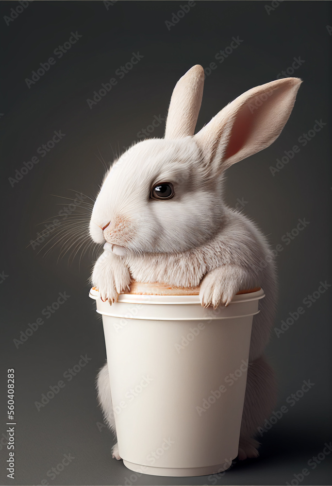 coffee mug mockup with rabbit on brown background. AI Generated mockup ...