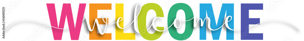 WELCOME colorful typography with brush calligraphy on transparent ...