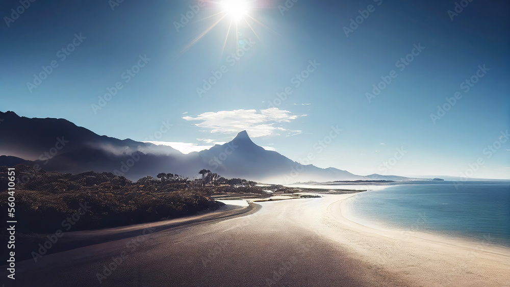 Beautiful new zealand mountain and beach landscape (Generative AI ...