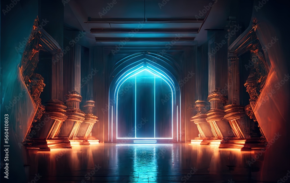 Futuristic scifi temple hall and altar with column and design from ...