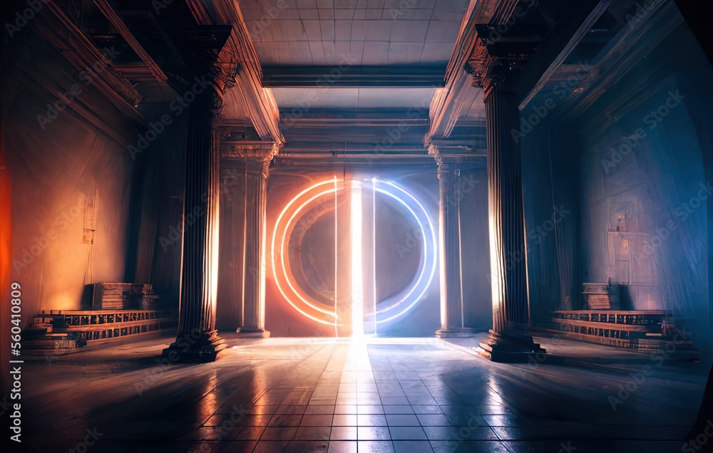 Futuristic scifi temple hall and altar with column and design from ...