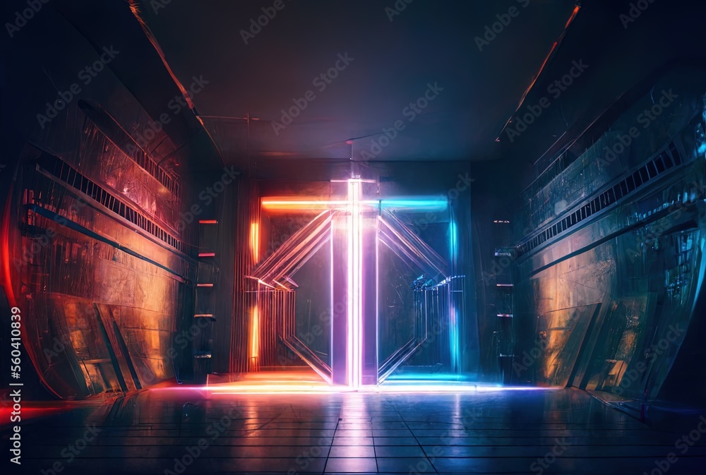 Futuristic scifi temple hall and altar with column and design from ...