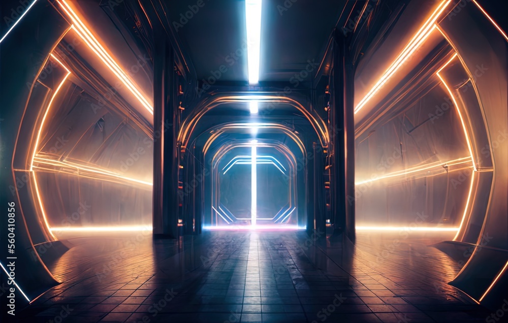 Futuristic scifi temple hall and altar with column and design from ...