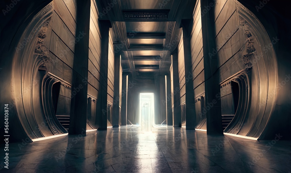 Futuristic scifi temple hall and altar with column and design from ...