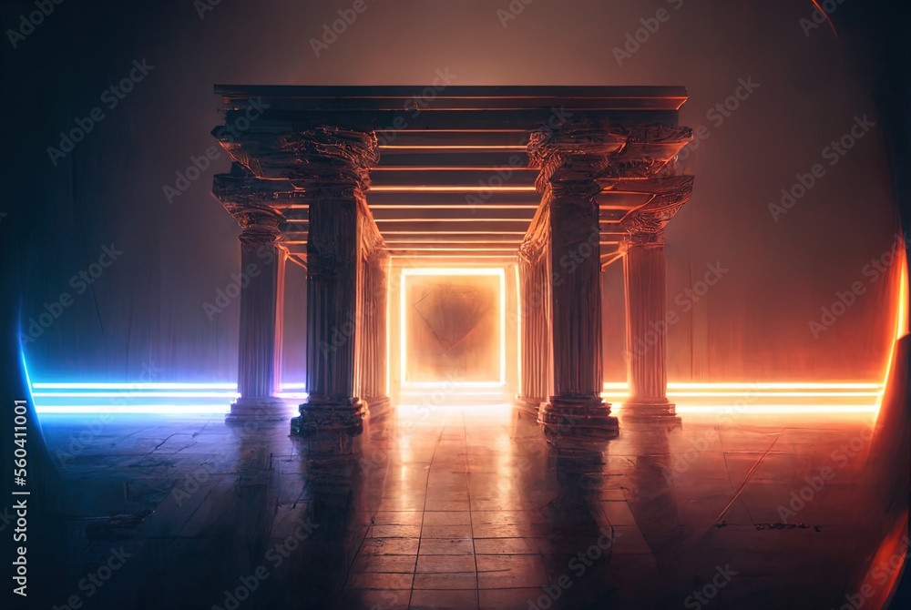 Futuristic scifi temple hall and altar with column and design from ...