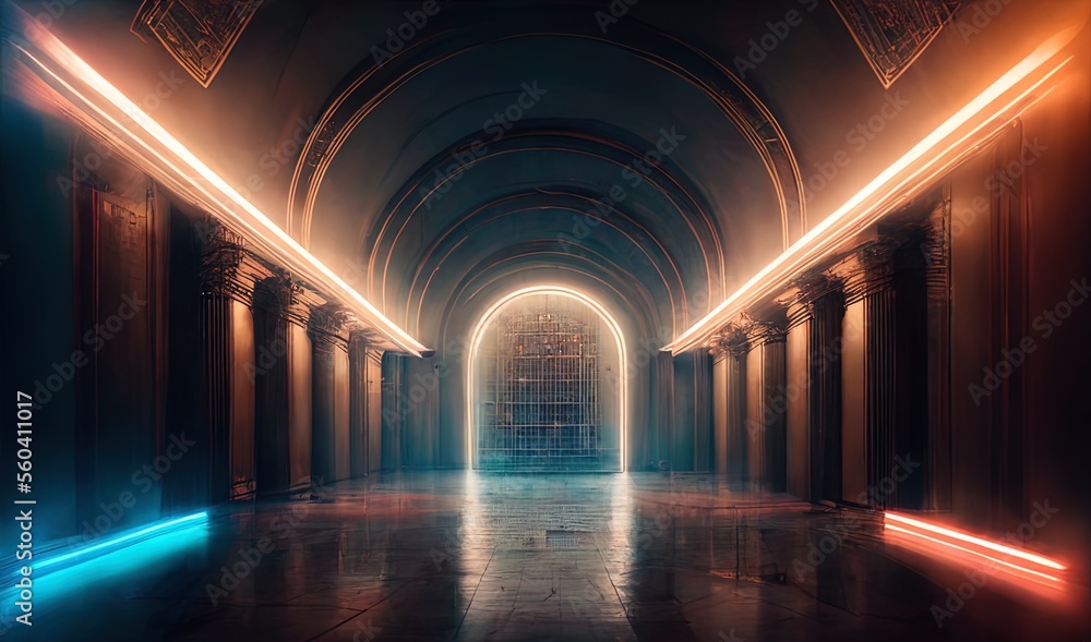 Futuristic scifi temple hall and altar with column and design from ...