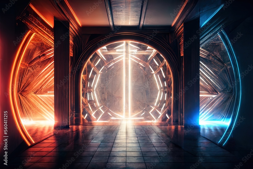 Futuristic scifi temple hall and altar with column and design from ...