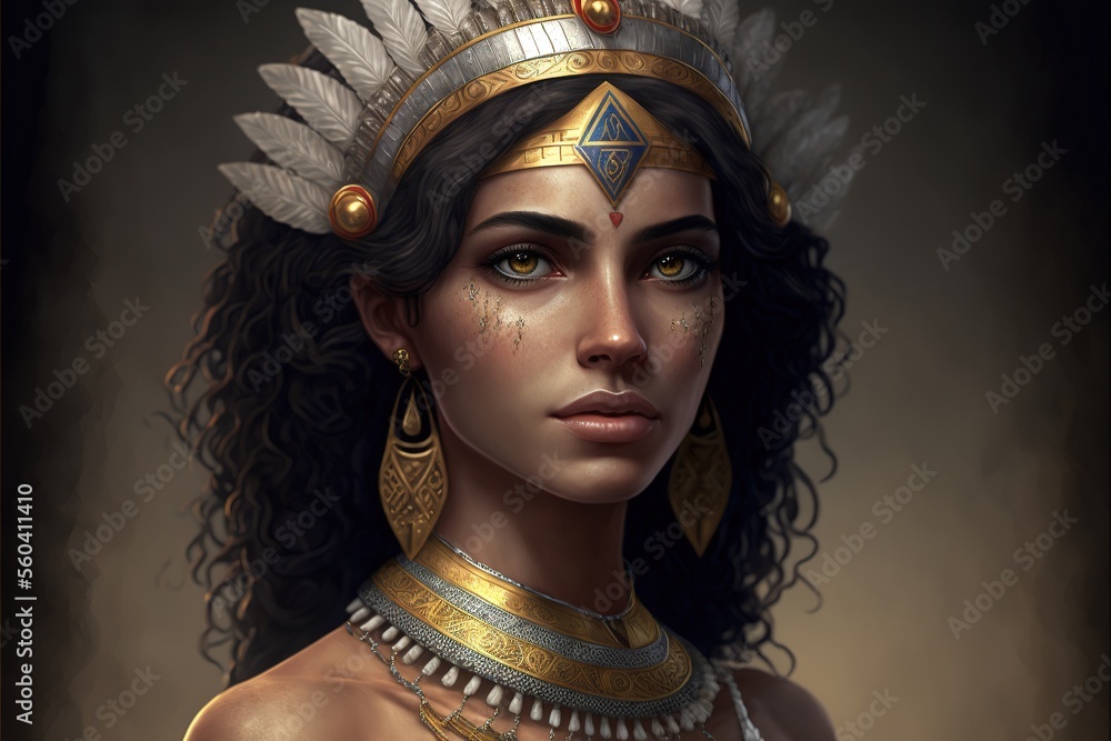 Portrait of an ancient Egyptian goddess. Beautiful young girl with the ...