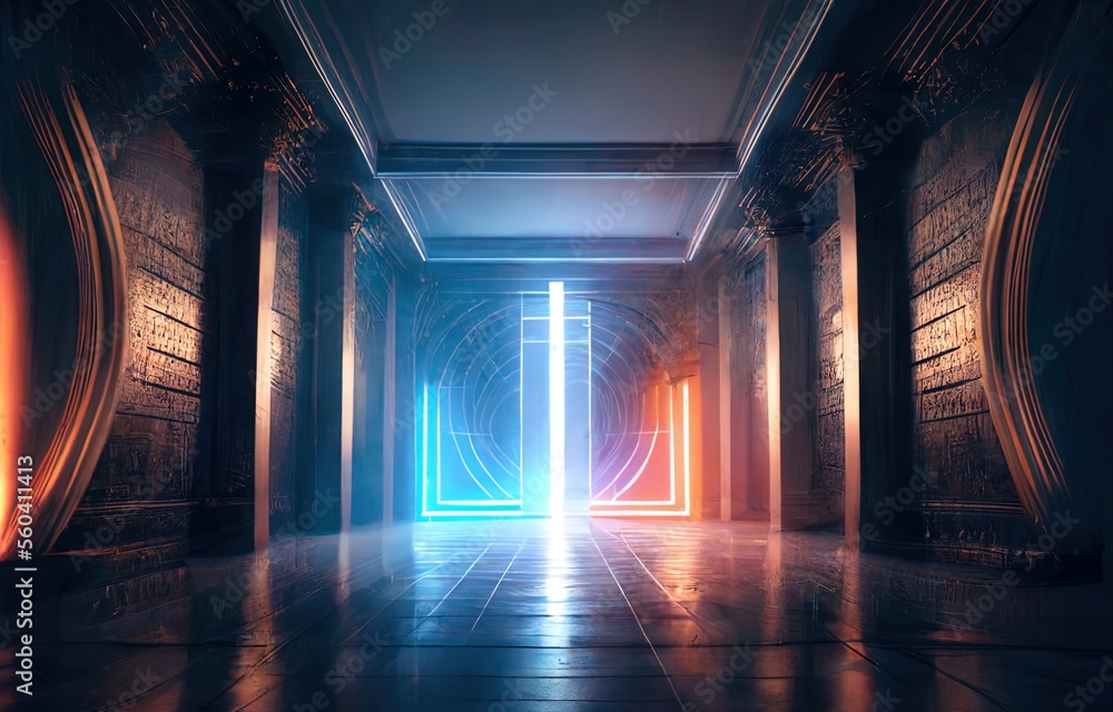 Futuristic scifi temple hall and altar with column and design from ...