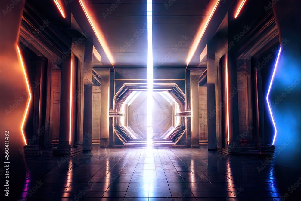 Futuristic scifi temple hall and altar with column and design from ...