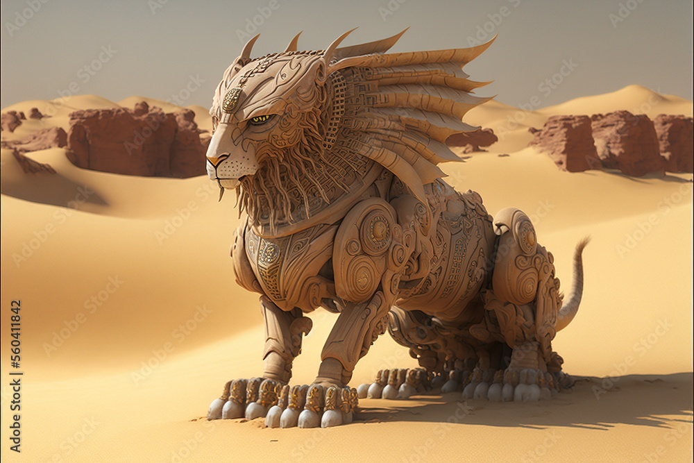 Ancient Egyptian statue in the desert. Ancient pharaohs and warriors in ...