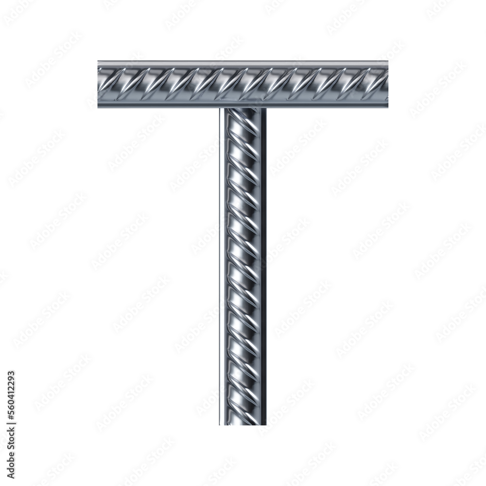 Letter t. font from construction rebar. 3D render Stock Illustration ...