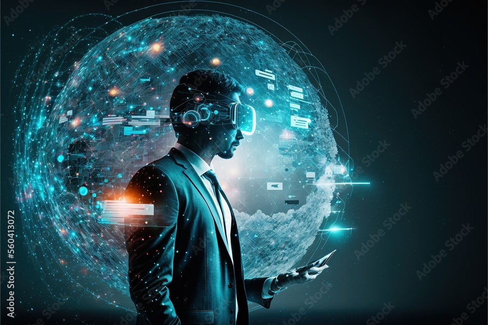 global network connecting, virtual reality on social media platform, ai ...