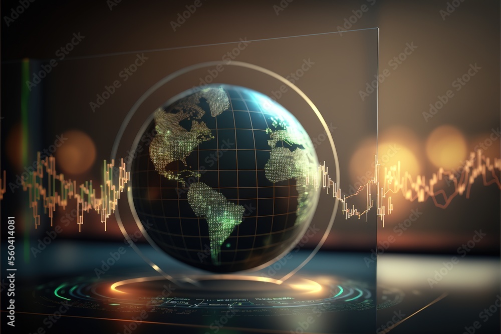 Holographic earth globe, neon light graphics. AI Stock Illustration ...