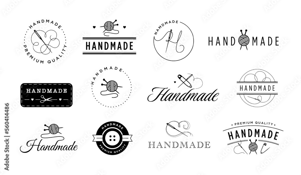 Hand made emblem. Craft knitwear label, knitting and sewing badges with ...