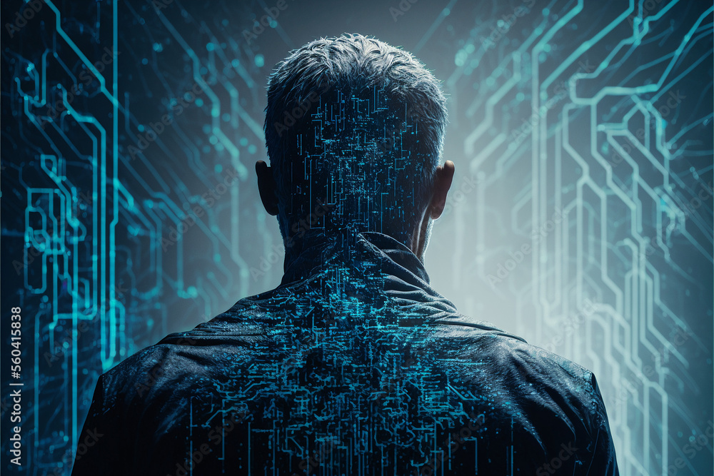 ภาพประกอบสต็อก Human and Ai technology data science, Technology ...