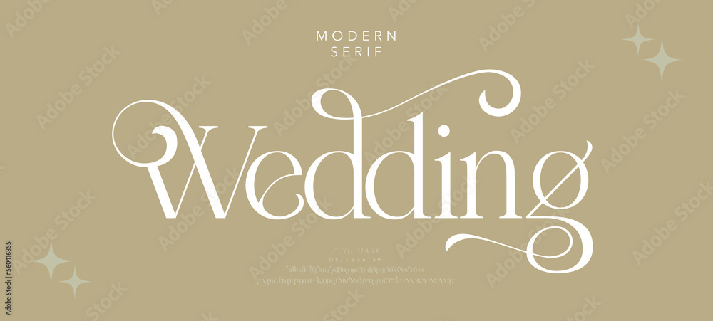 Luxury wedding alphabet letters font with tails. Typography elegant ...