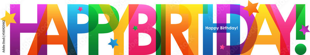 HAPPY BIRTHDAY! colorful banner with stars on transparent background ...