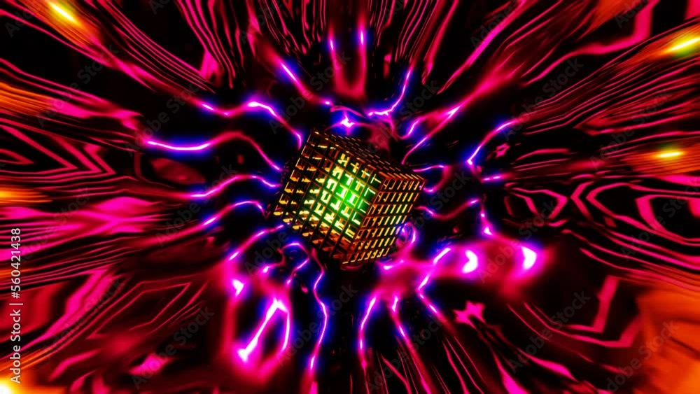 abstract pulsing geometric cube in a colorful galactic sci-fi tunnel vj ... abstract pulsing geometric cube in a colorful galactic sci-fi tunnel vj ...