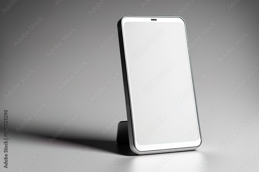 On the podium, a cell phone with a blank screen. modern smartphone ...