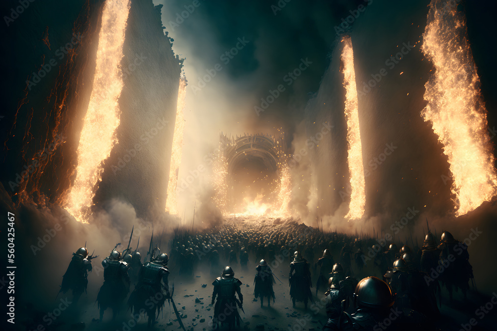 Storming of medieval castle fortress, siege of city walls. The battle ...