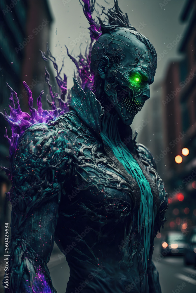 Tech demon made of slime with a giant armor made of ectoplasm on the ...