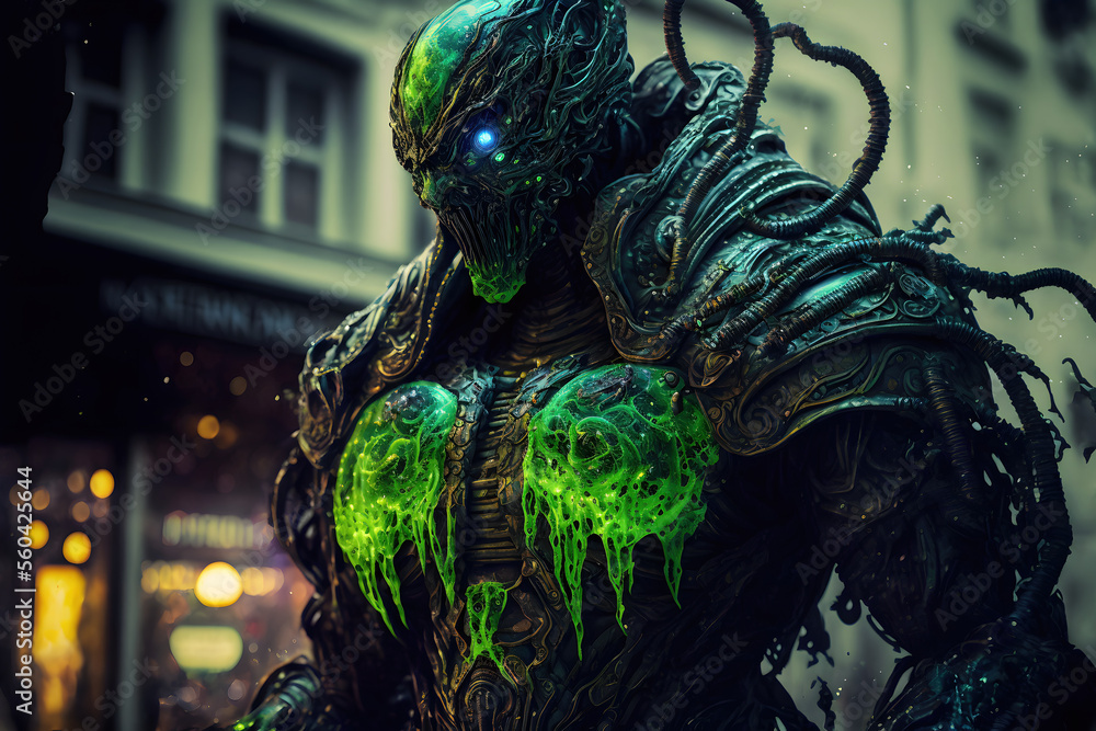 Tech demon made of slime with a giant armor made of ectoplasm on the ...