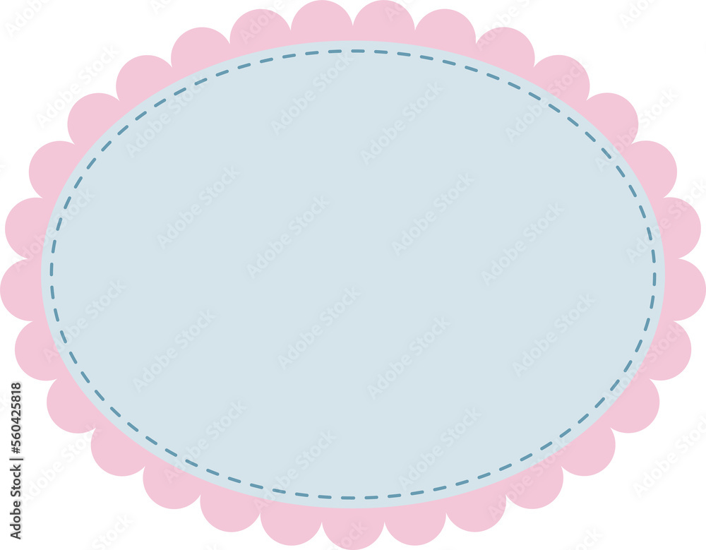 Pink and blue scallop oval frame border, blank sticker, clip art, PNG ...