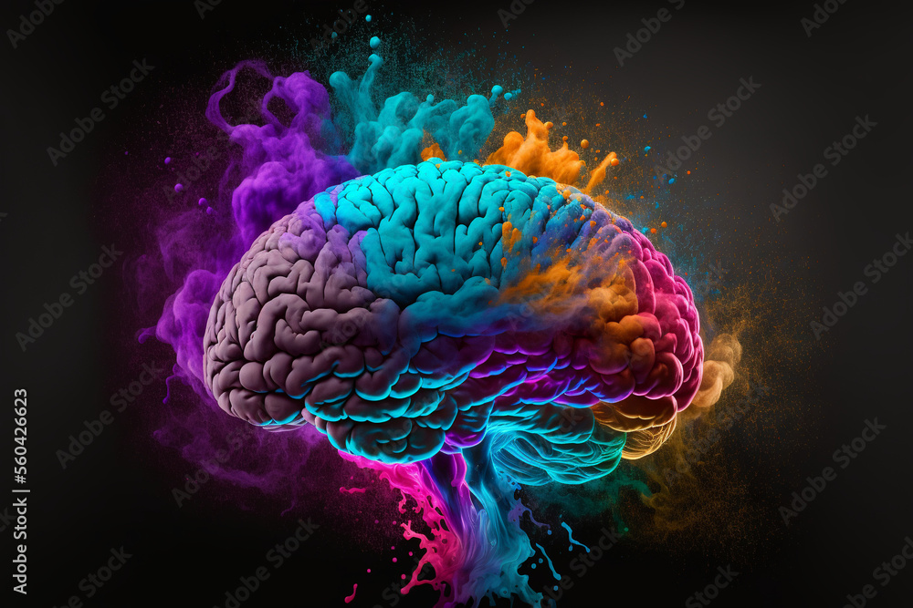 Explosion of cloudy, colorful powder. Freeze motion of color powder ...