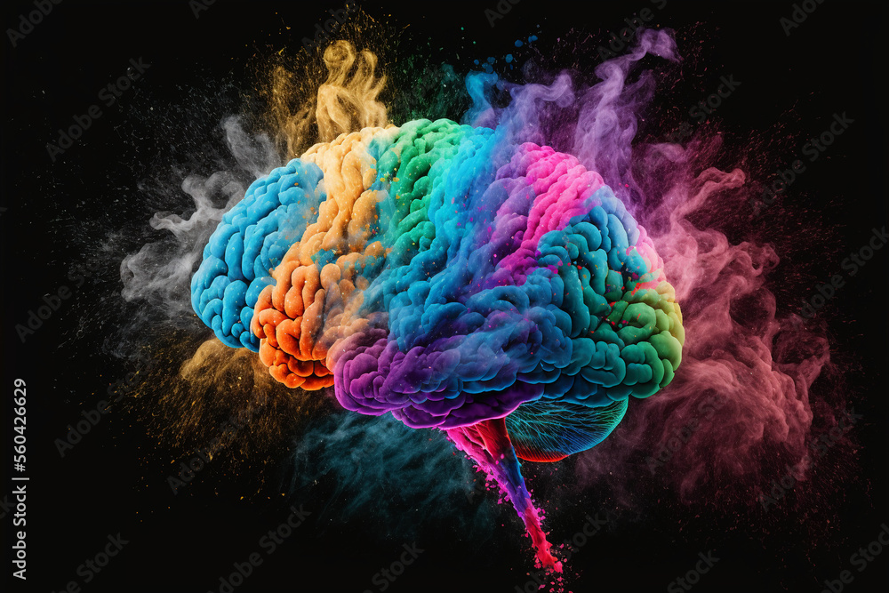 Explosion of cloudy, colorful powder. Freeze motion of color powder ...