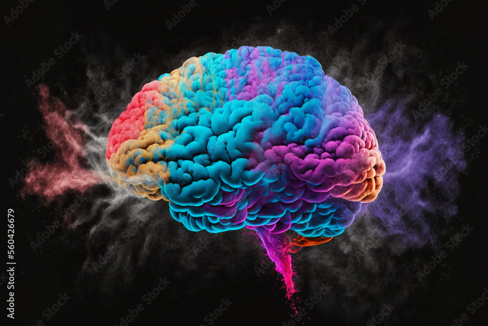 Explosion of cloudy, colorful powder. Freeze motion of color powder ...