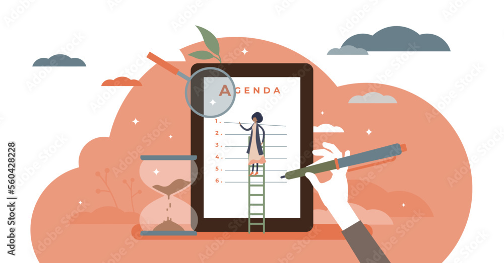 Meeting agenda illustration, transparent background. Time schedule flat ...