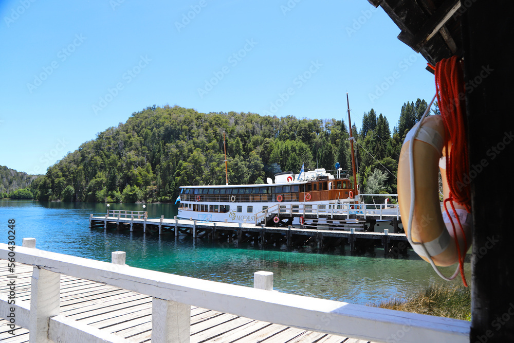 Historic ship named Modesta Victoria. Lake Nahuel Huapi, Rio Negro ...