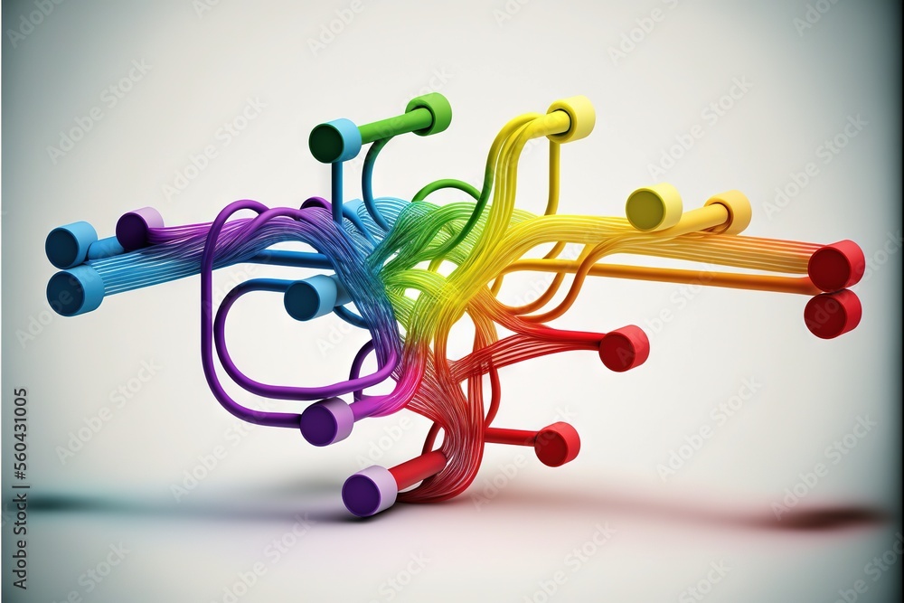 a multicolored object is flying through the air with a white background and a shadow on the ...