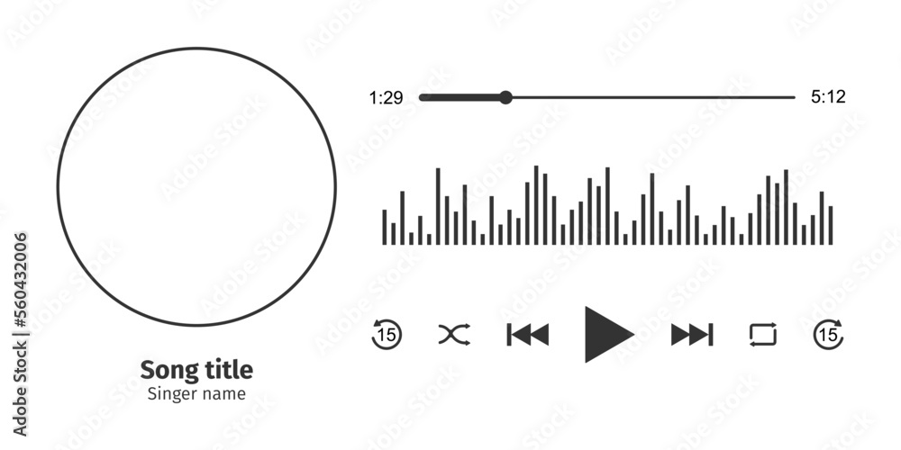 Audio player interface horizontal design with round song photo frame ...