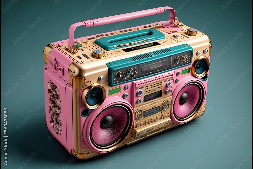 Retro 80s boombox cassette player created with AI Stock Illustration ...