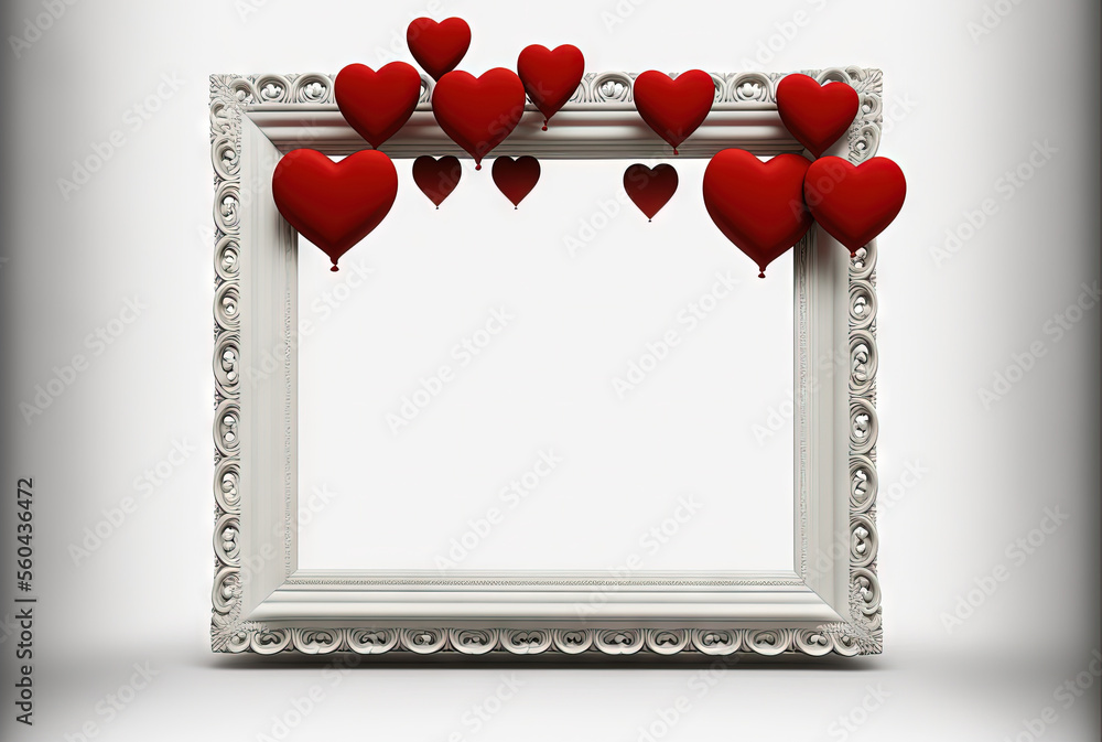 a white frame with red hearts hanging from it's sides and a white ...
