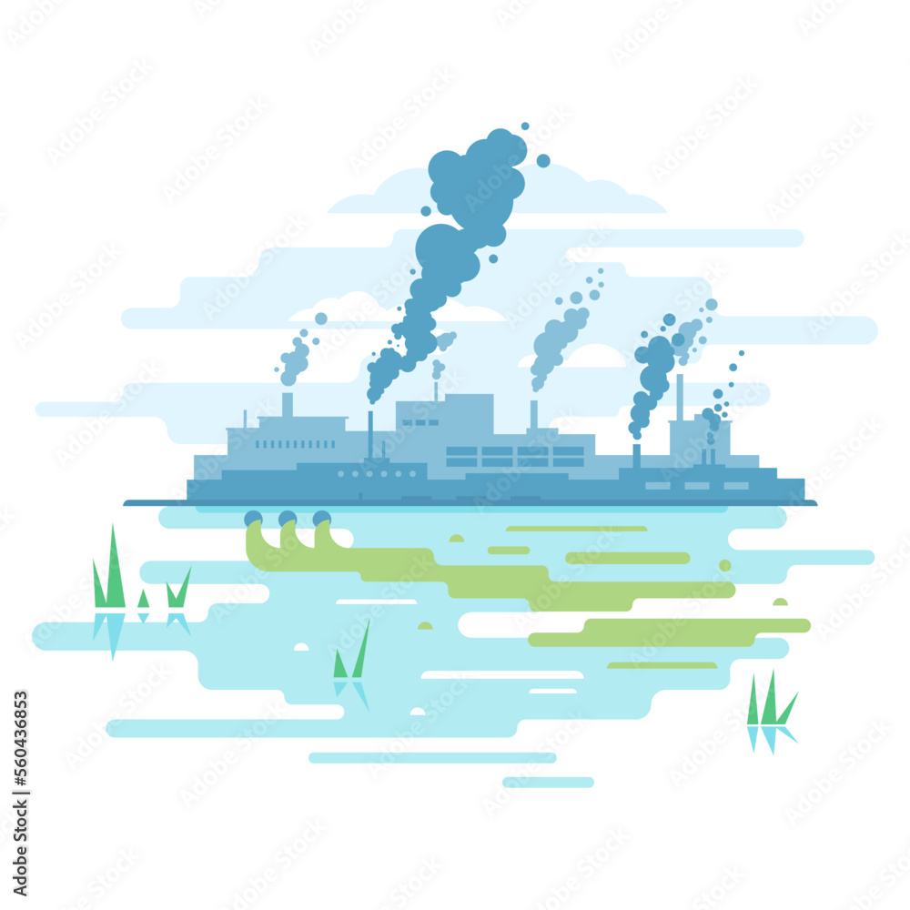 Factory buildings silhouette with smoke from chimney, smog and fog in ...