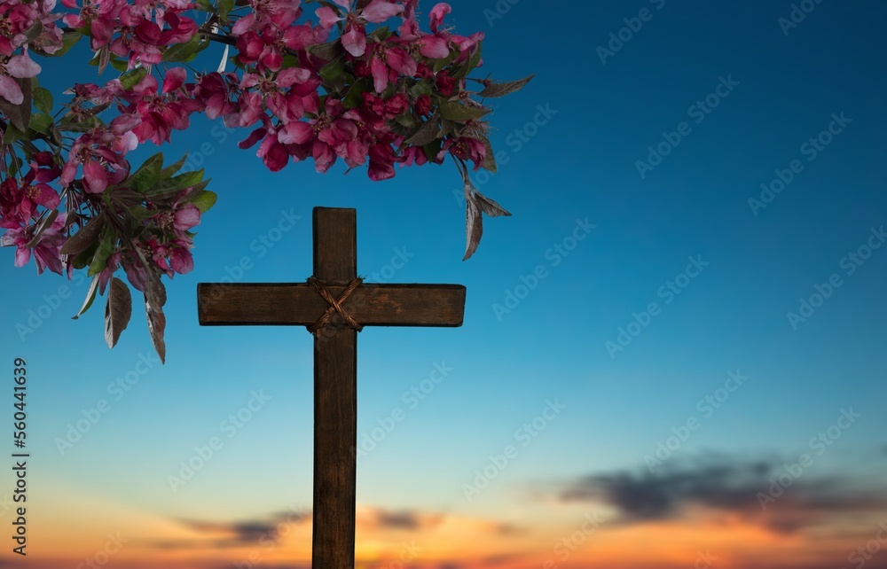Holy wooden cross on nature background Stock Photo | Adobe Stock