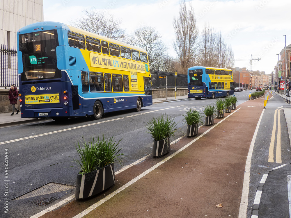 Dublin, Ireland -01.08.2023: Double decker bus on streets of the Irish ...