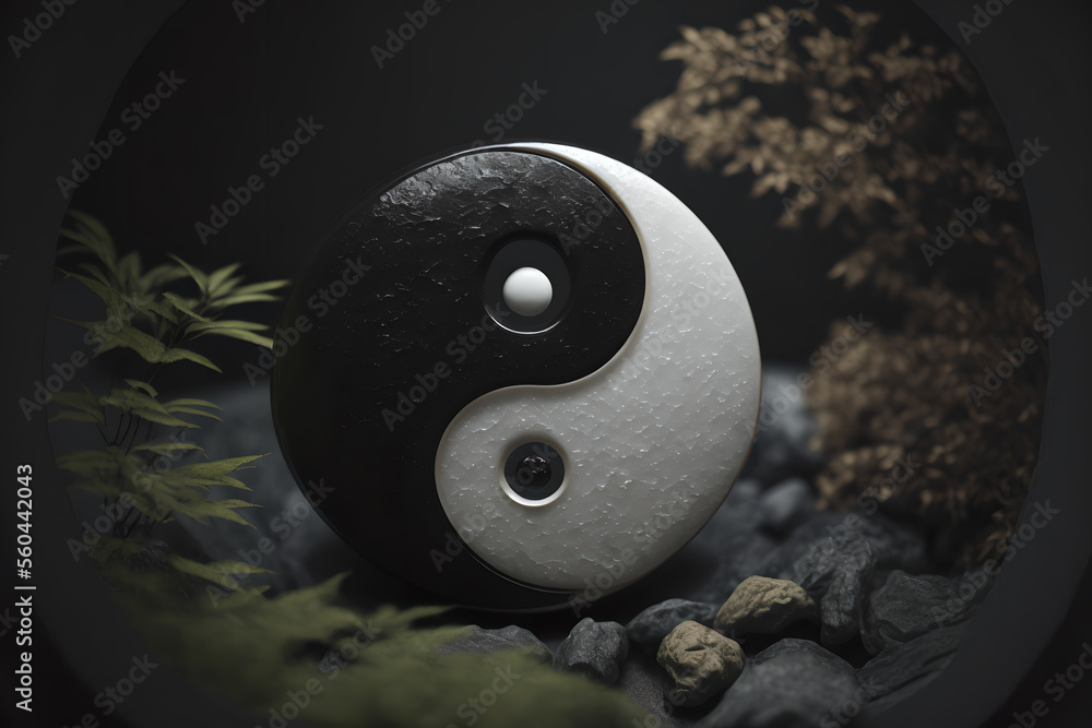 Yin Yang Symbol Showing Standing on Floor in Japan Garden Stock ...