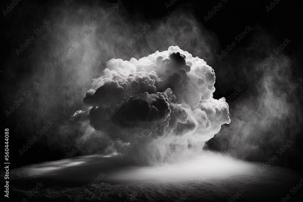 texture of dry ice smoke, clouds, and fog. On a dark, empty background ...