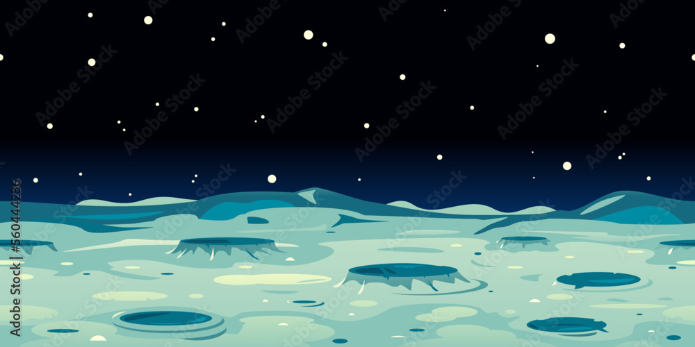 Moon landscape with craters on black space with stars, game background ...