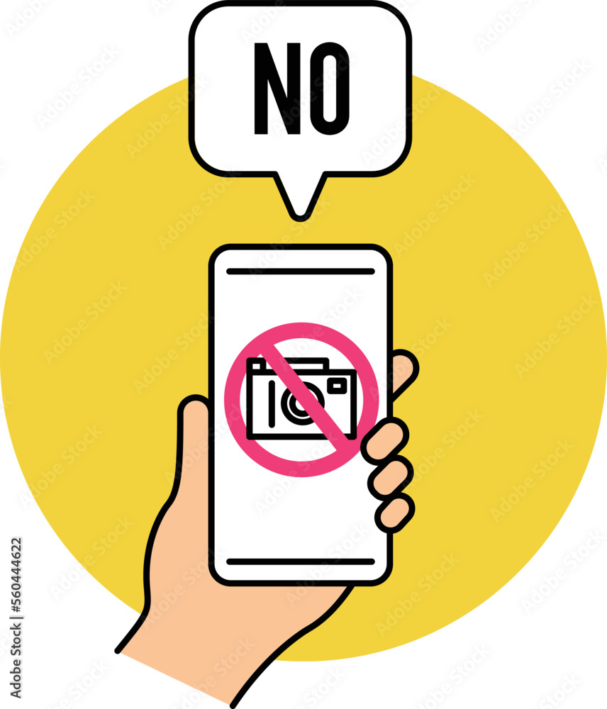 Smartphone icon. Manners at public facilities. No photography allowed ...