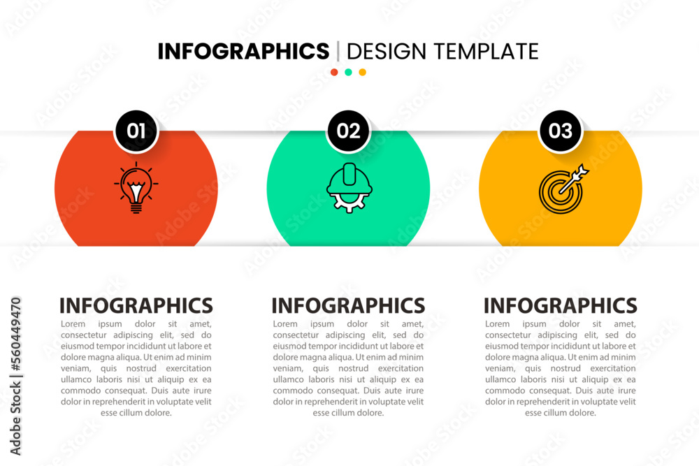 Infographic template. 3 circles in a row with icons and numbers Stock ...