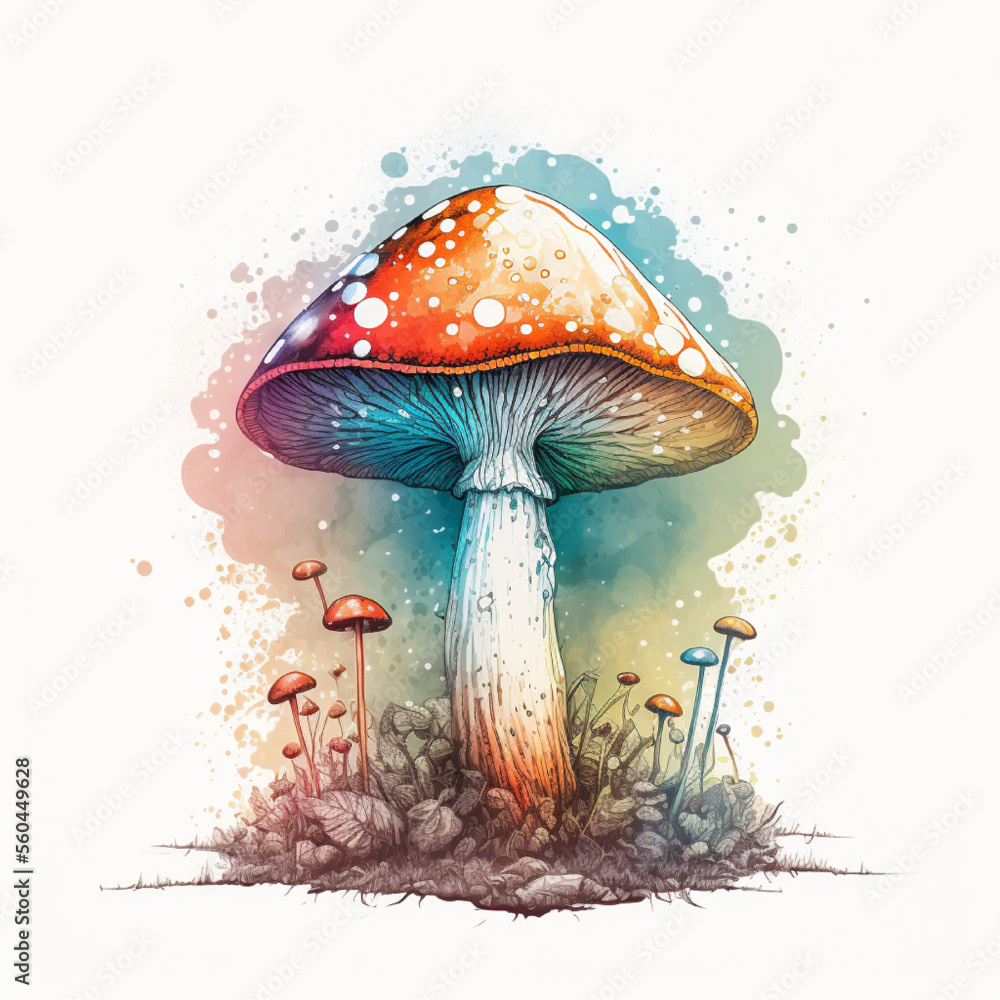 magic mushroom color line drawing, illustration, white background ...