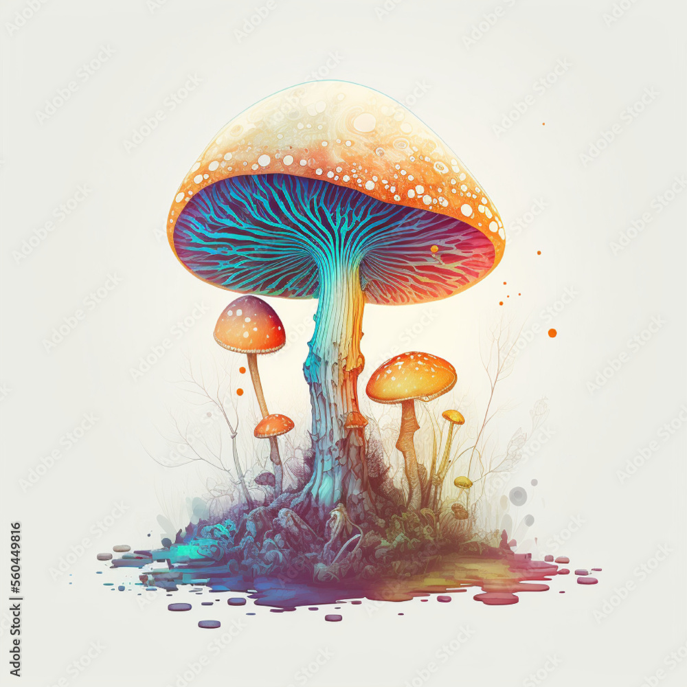 magic mushroom color line drawing, illustration, white background ...