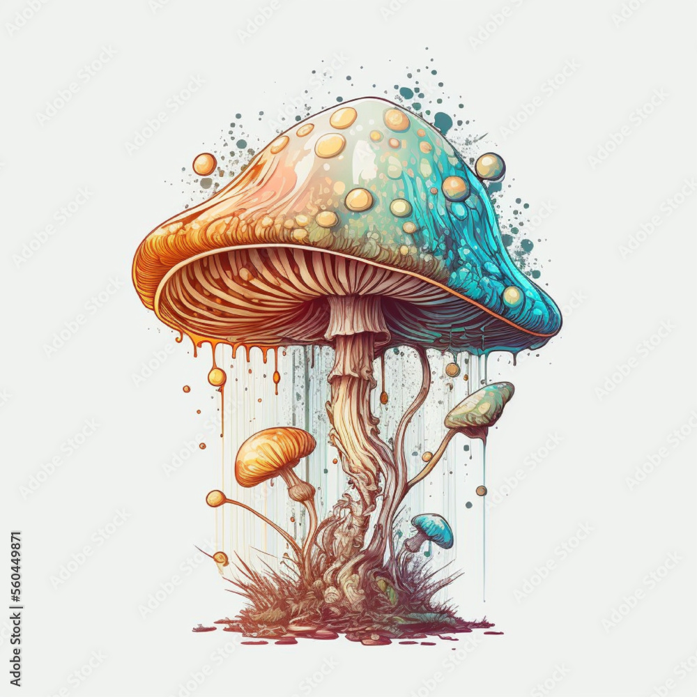 magic mushroom color line drawing, illustration, white background ...