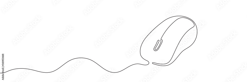 Drawn continuous one line computer mouse logo. Vector illustration ...