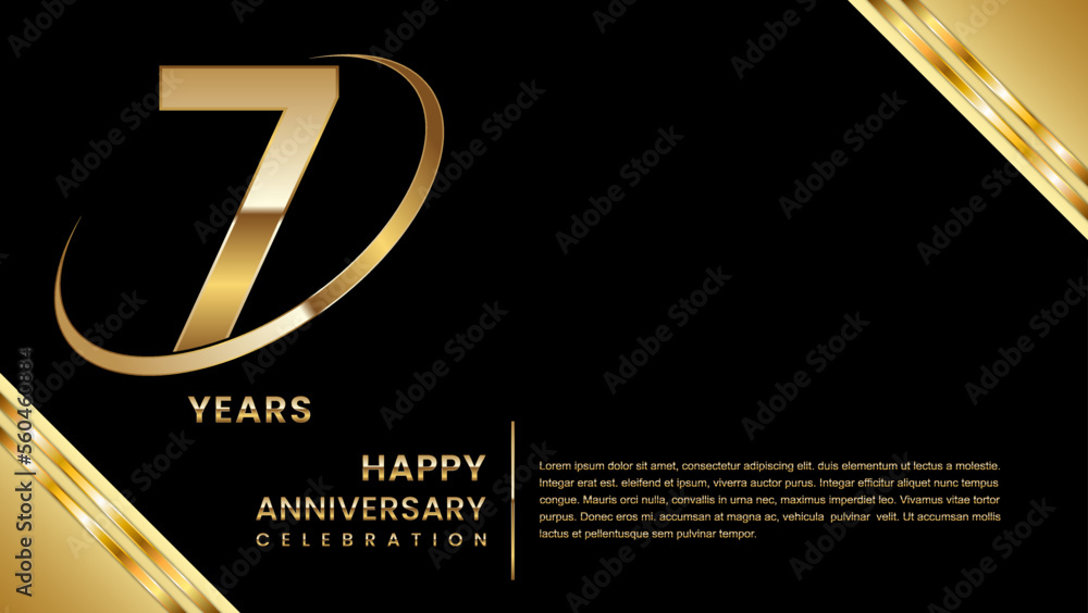 7th Anniversary Celebration. Template design with gold color for ...